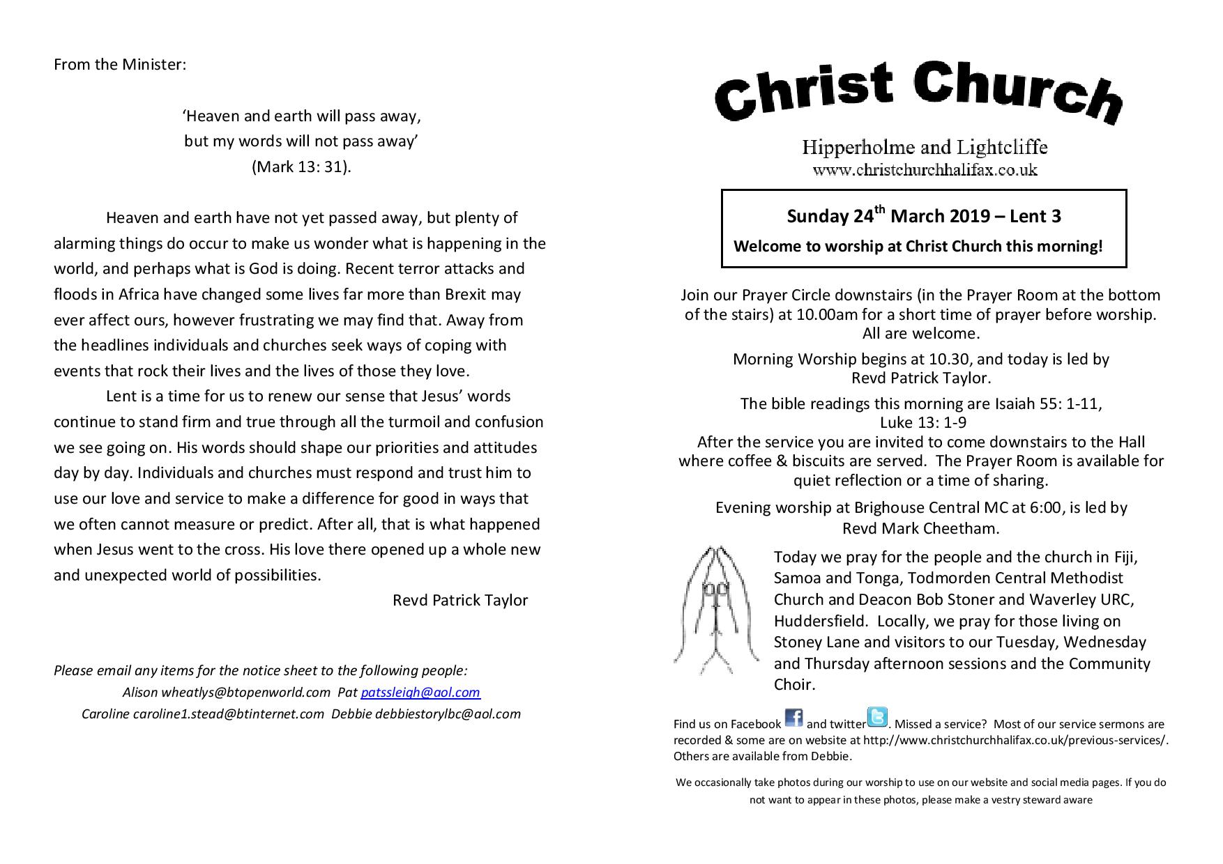 Weekly Notices - 24 March 2019 - Christ Church