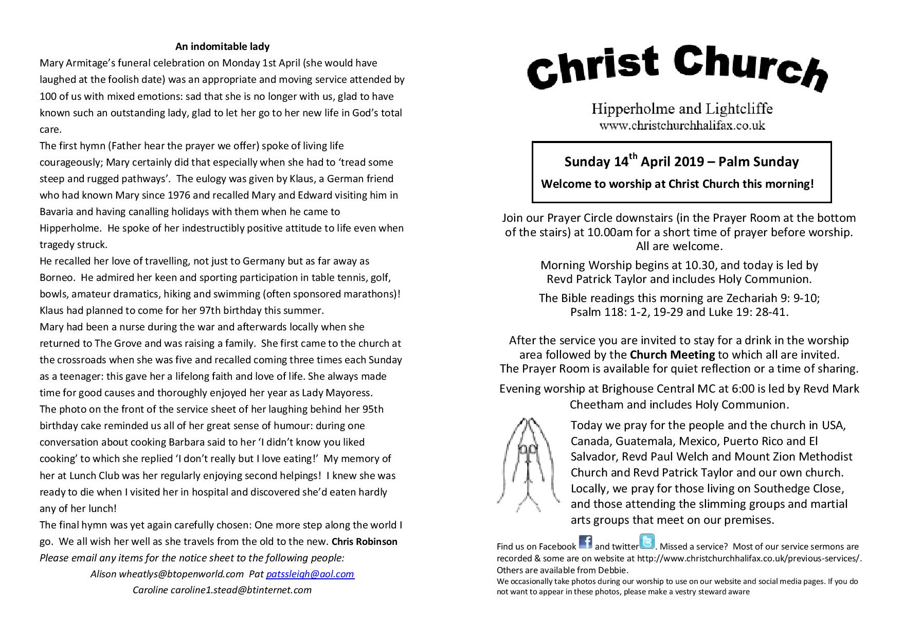 Weekly Notices - 14 April 2019 - Christ Church