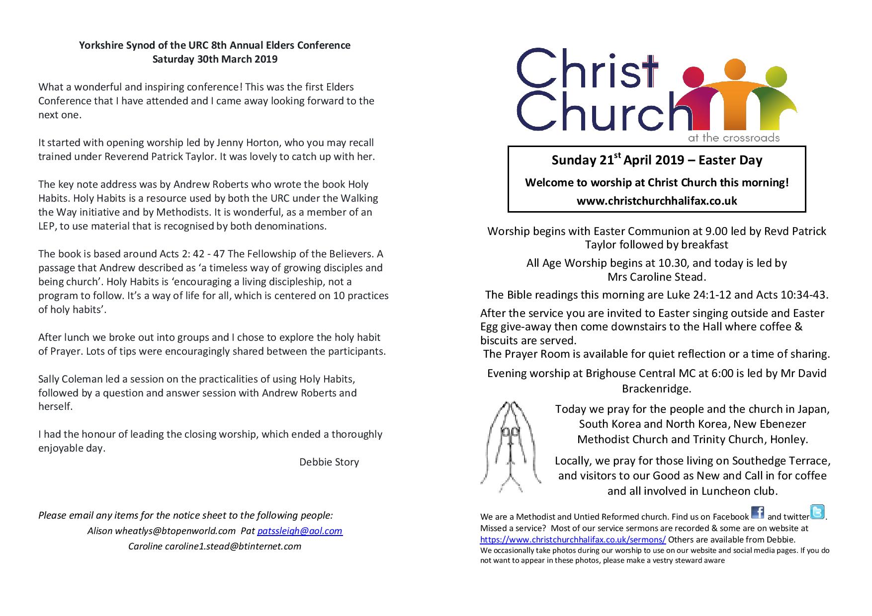 Weekly Notices - 21st April 2019 - Christ Church