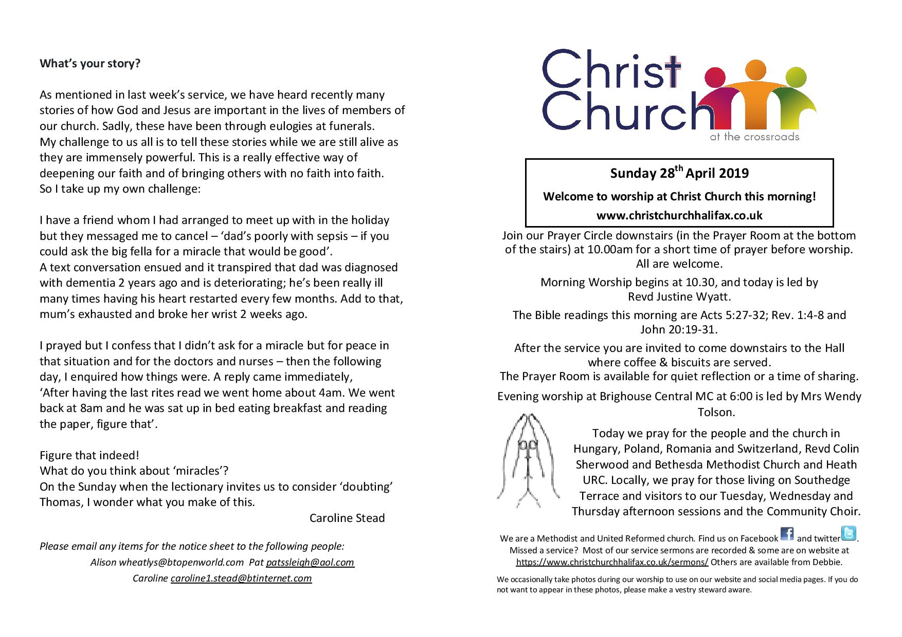 Weekly Notices - 28th April 2019 - Christ Church