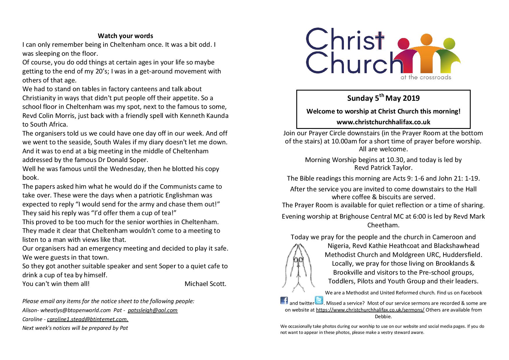 Weekly Notices - 5th May 2019 - Christ Church