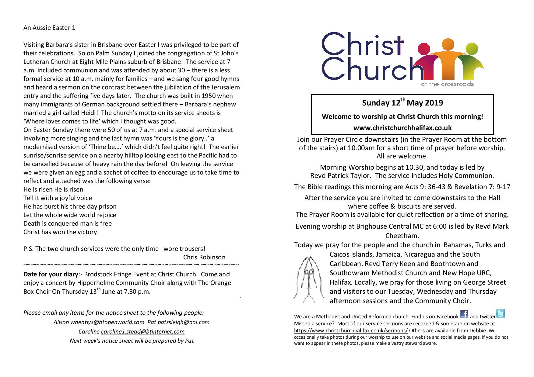 Weekly Notices - 12th May 2019 - Christ Church
