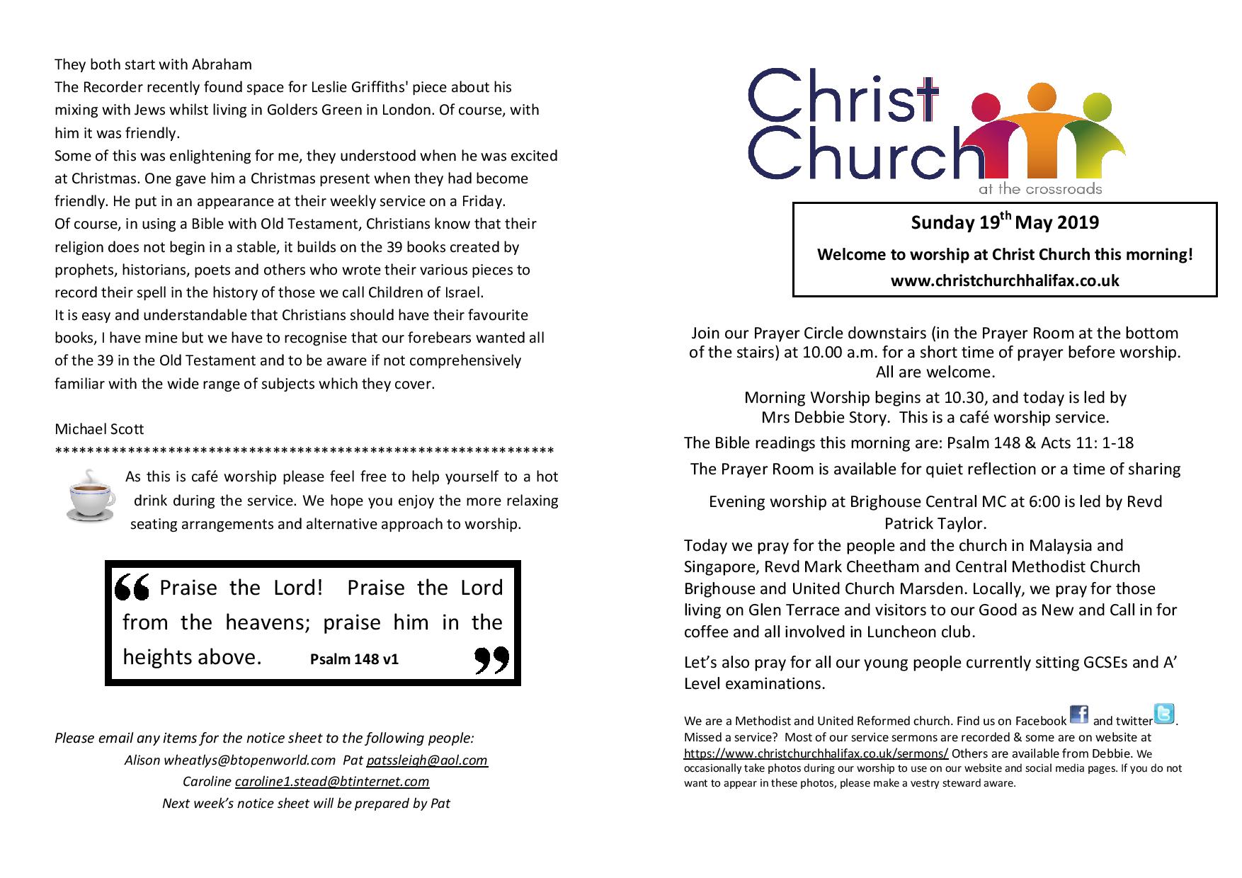 Weekly Notices - 19th May 2019 - Christ Church