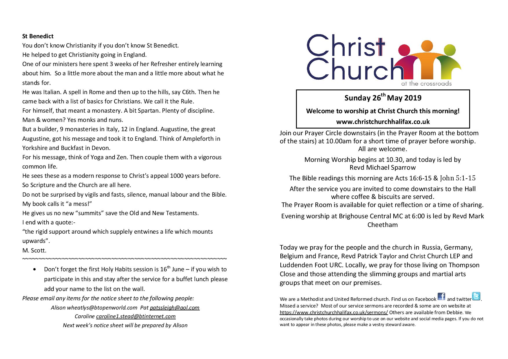 Weekly Notices - 26th May 2019 - Christ Church