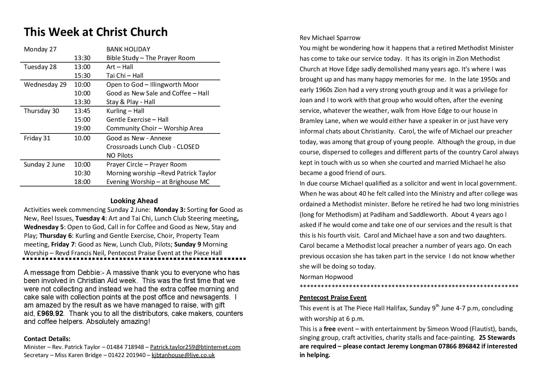 Weekly Notices - 26th May 2019 - Christ Church