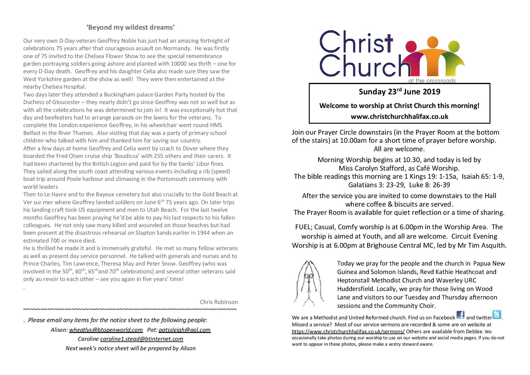 Weekly Notices - 23rd June 2019 - Christ Church