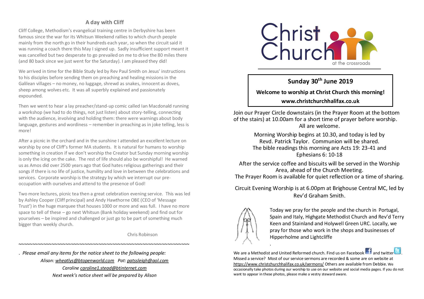 Weekly Notices - 30th June 2019 - Christ Church