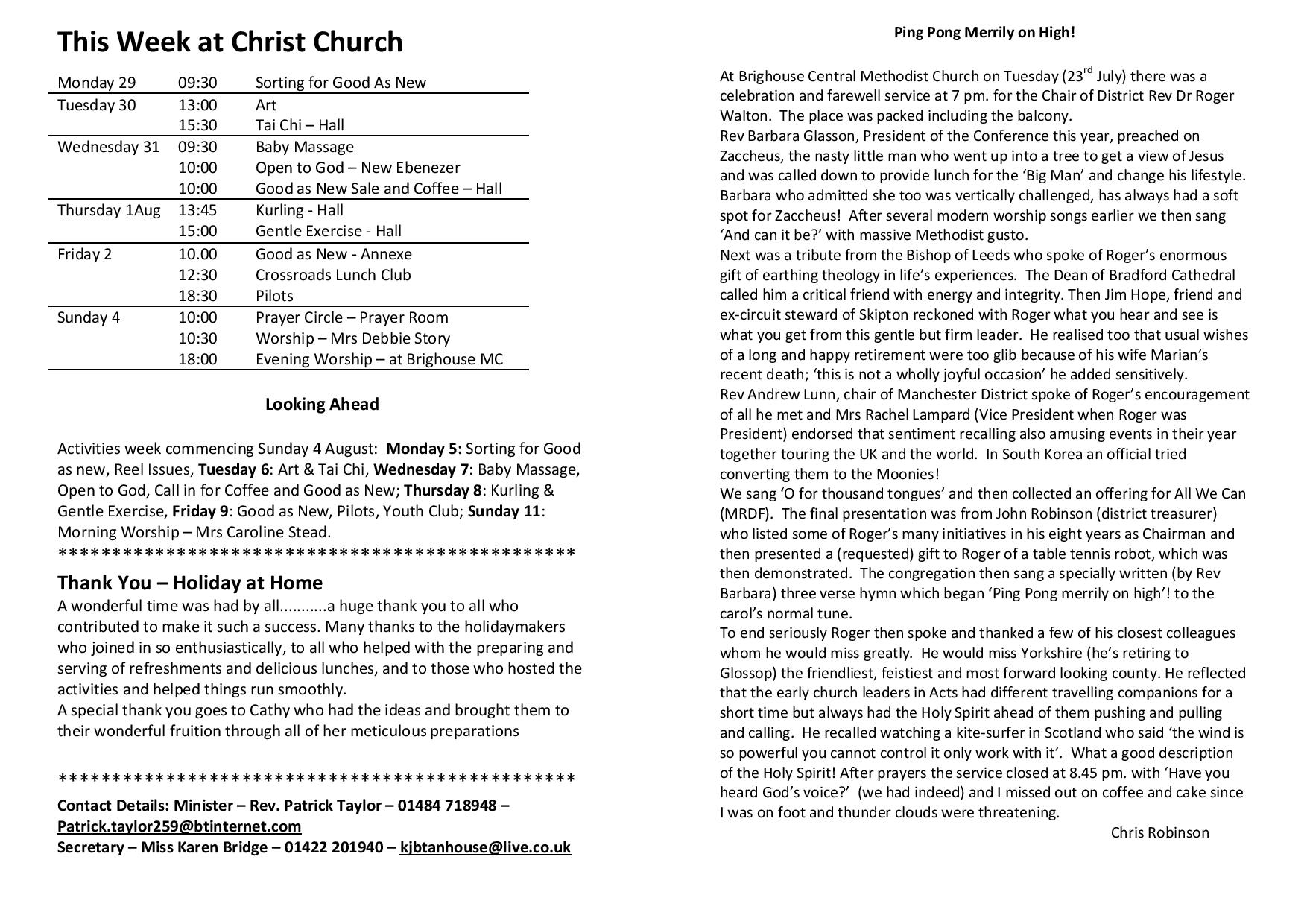 Weekly Notices - 28th July 2019 - Christ Church