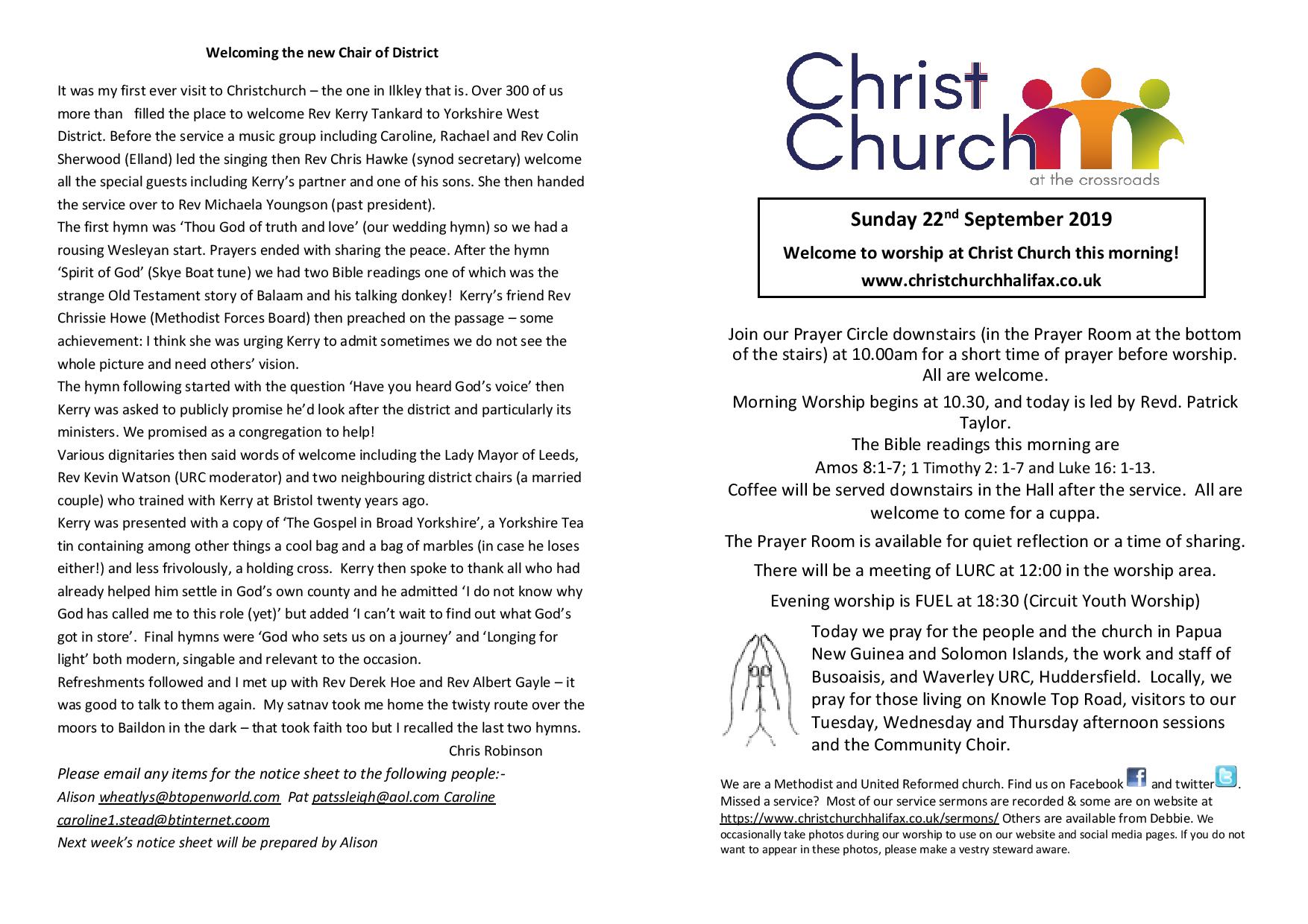 Weekly Notices - 22nd September 2019 - Christ Church