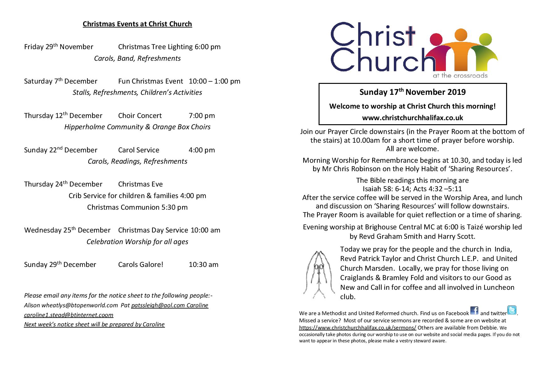 Weekly Notices - 17th November 2019 - Christ Church