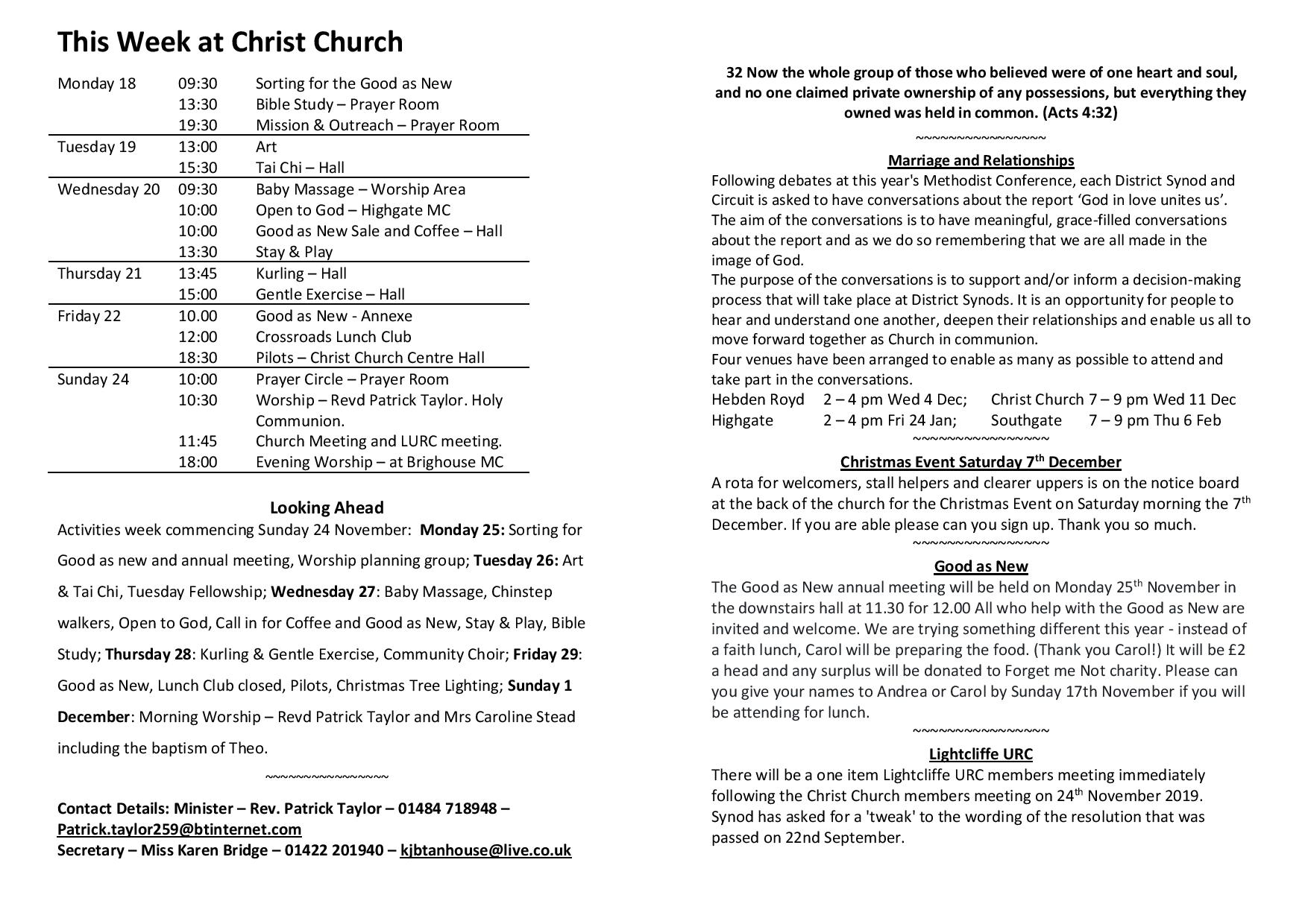 Weekly Notices - 17th November 2019 - Christ Church