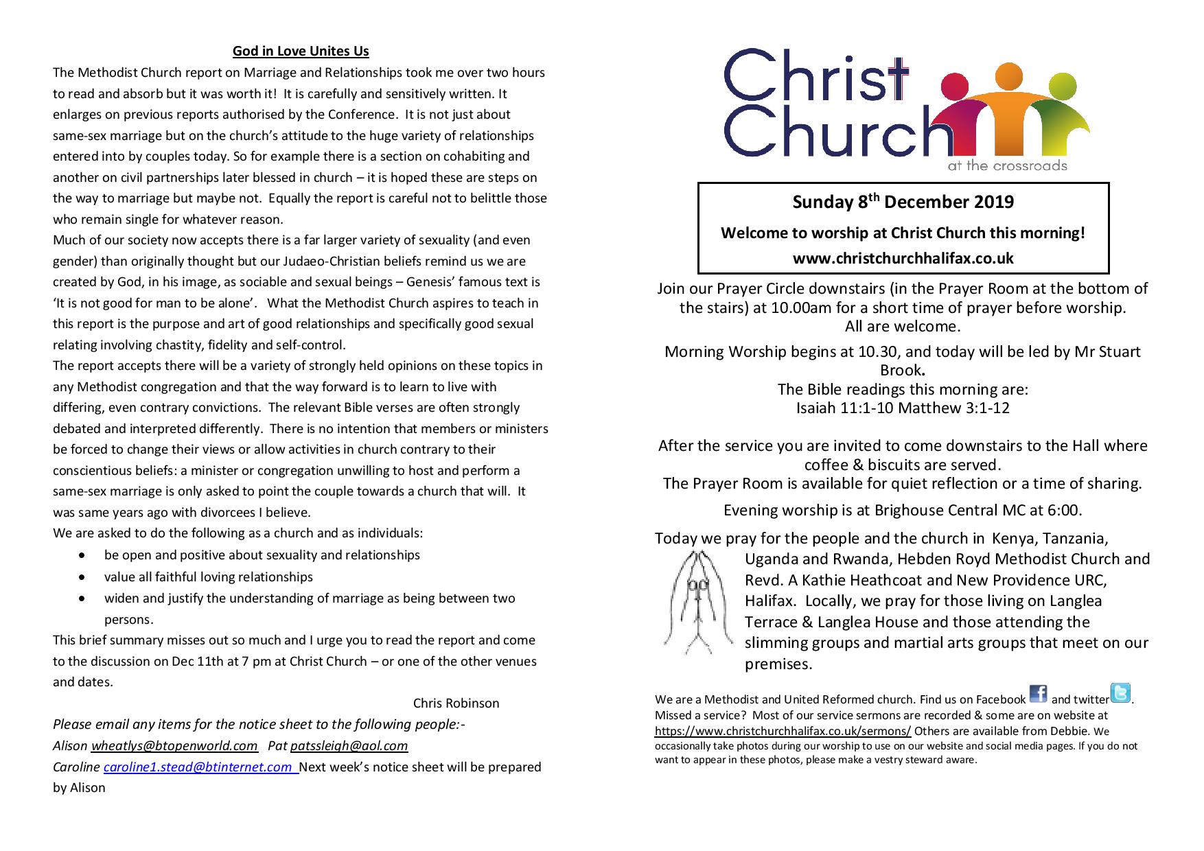 Weekly Notices - 8th December 2019 - Christ Church