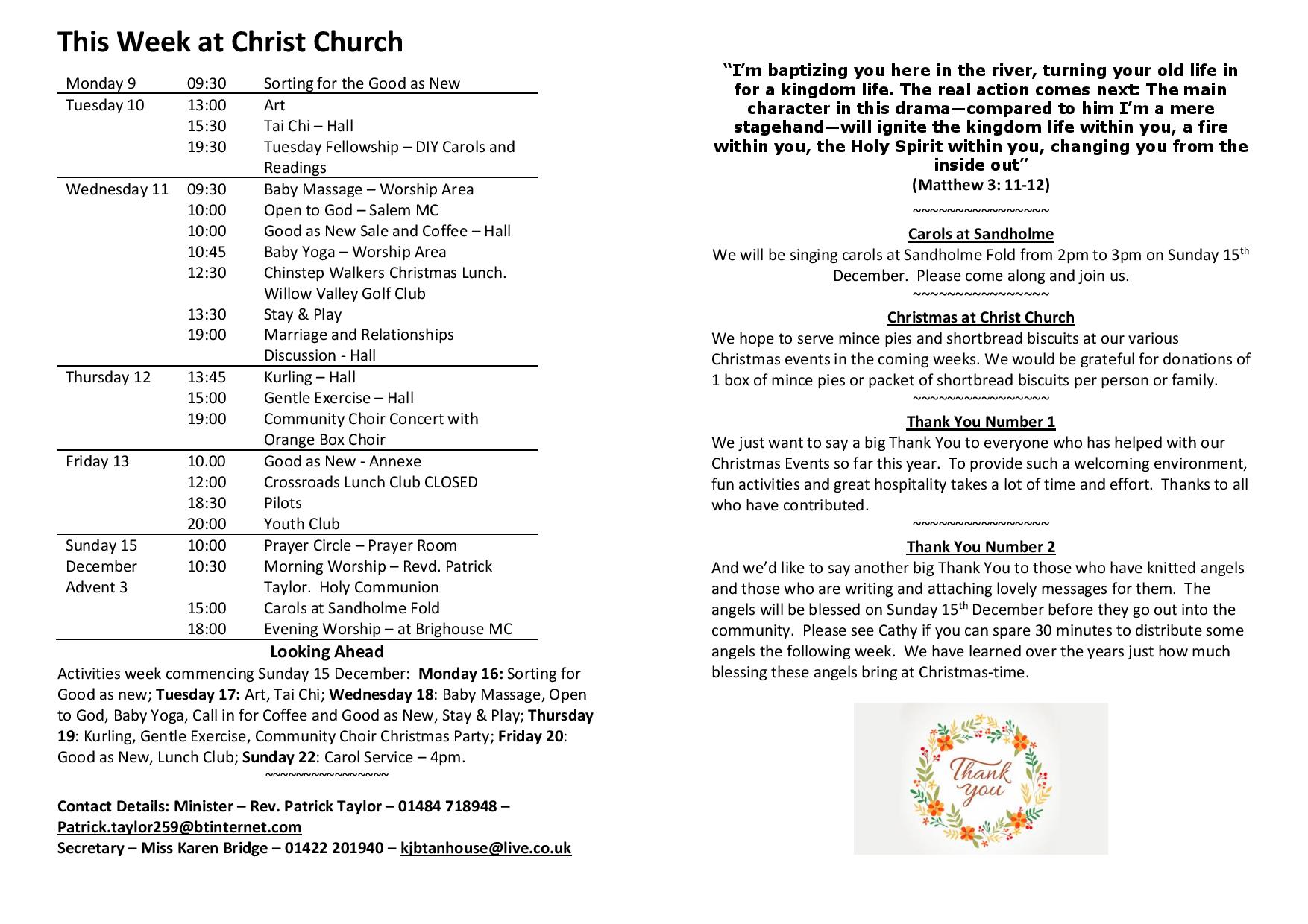 Weekly Notices - 8th December 2019 - Christ Church