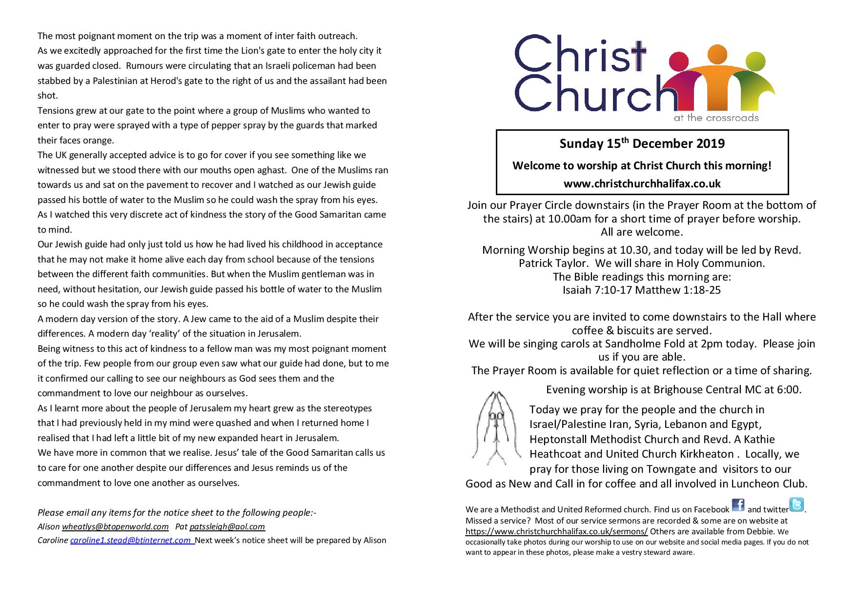 Weekly Notices - 15th December 2019 - Christ Church