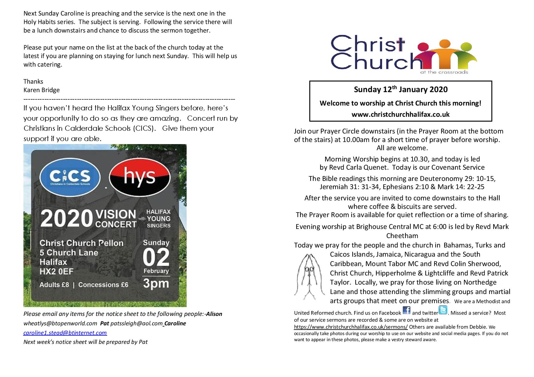 Weekly Notices - 12th January 2020 - Christ Church