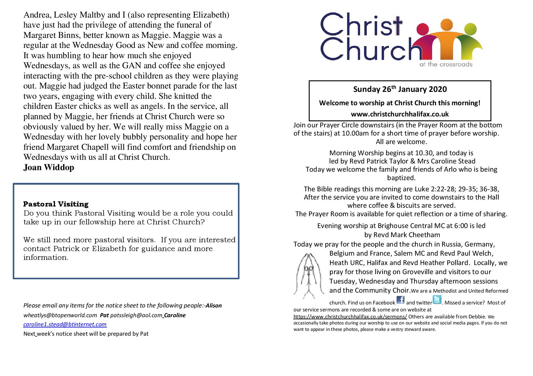 Weekly Notices - 26th January 2020 - Christ Church