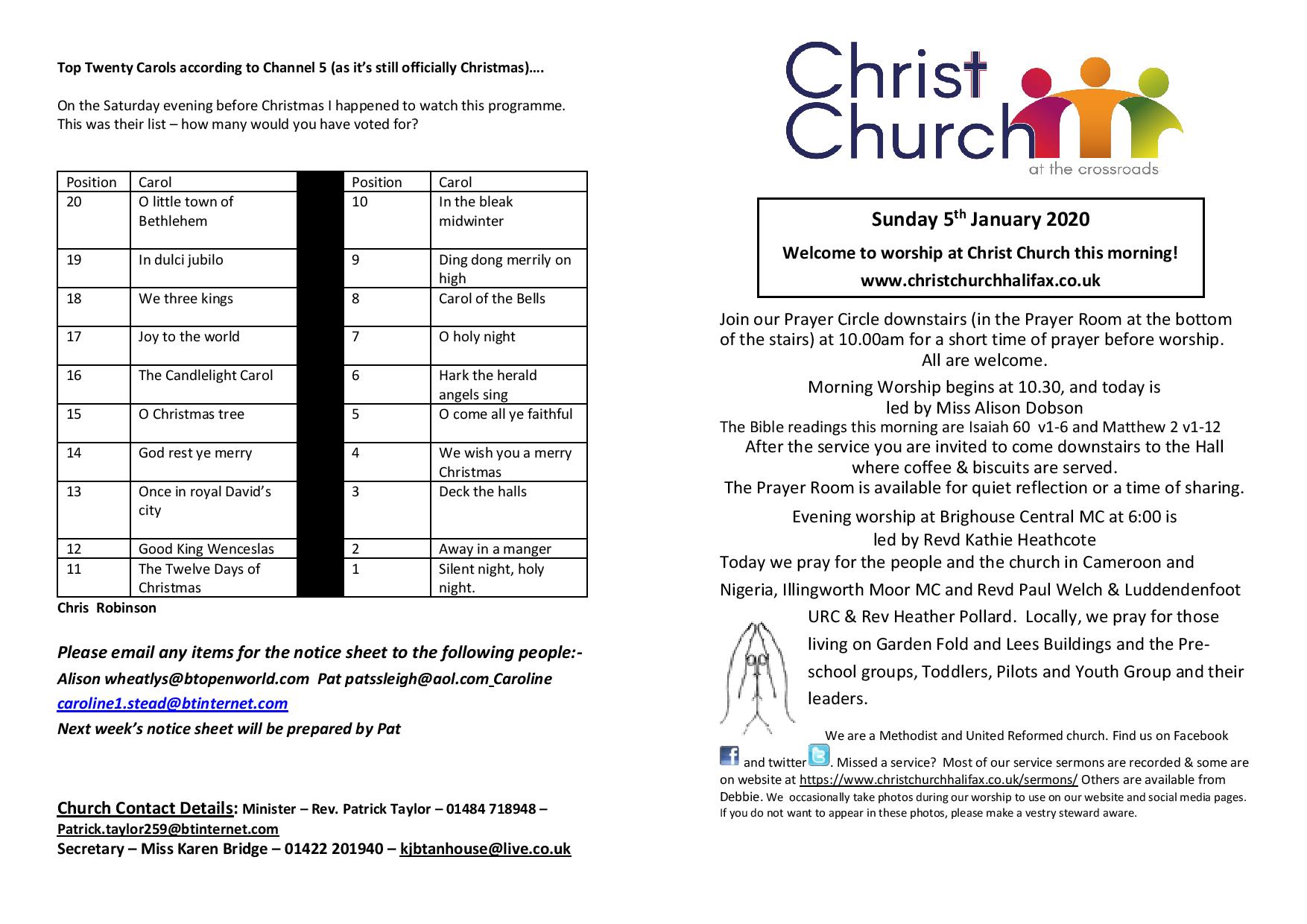 Weekly Notices - 5th January 2020 - Christ Church