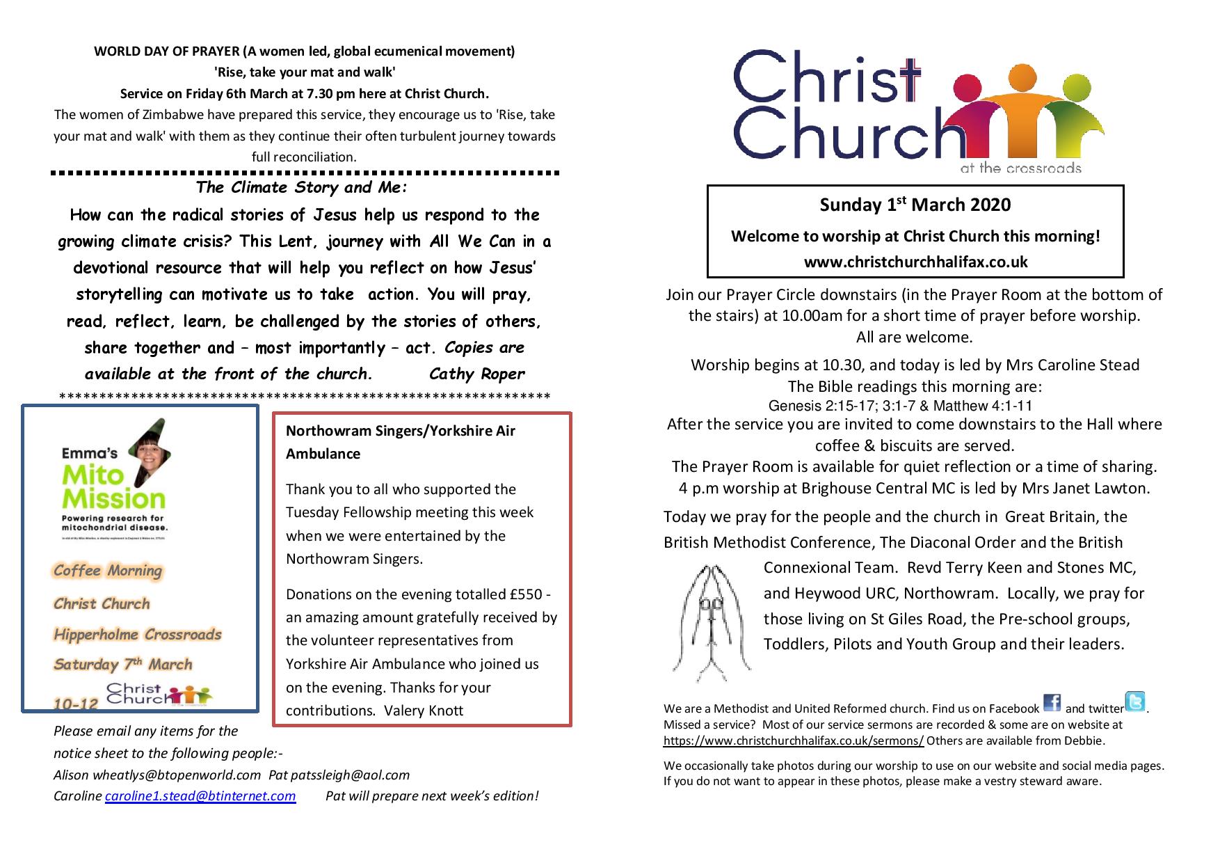 Weekly Notices - 1st March 2020 - Christ Church