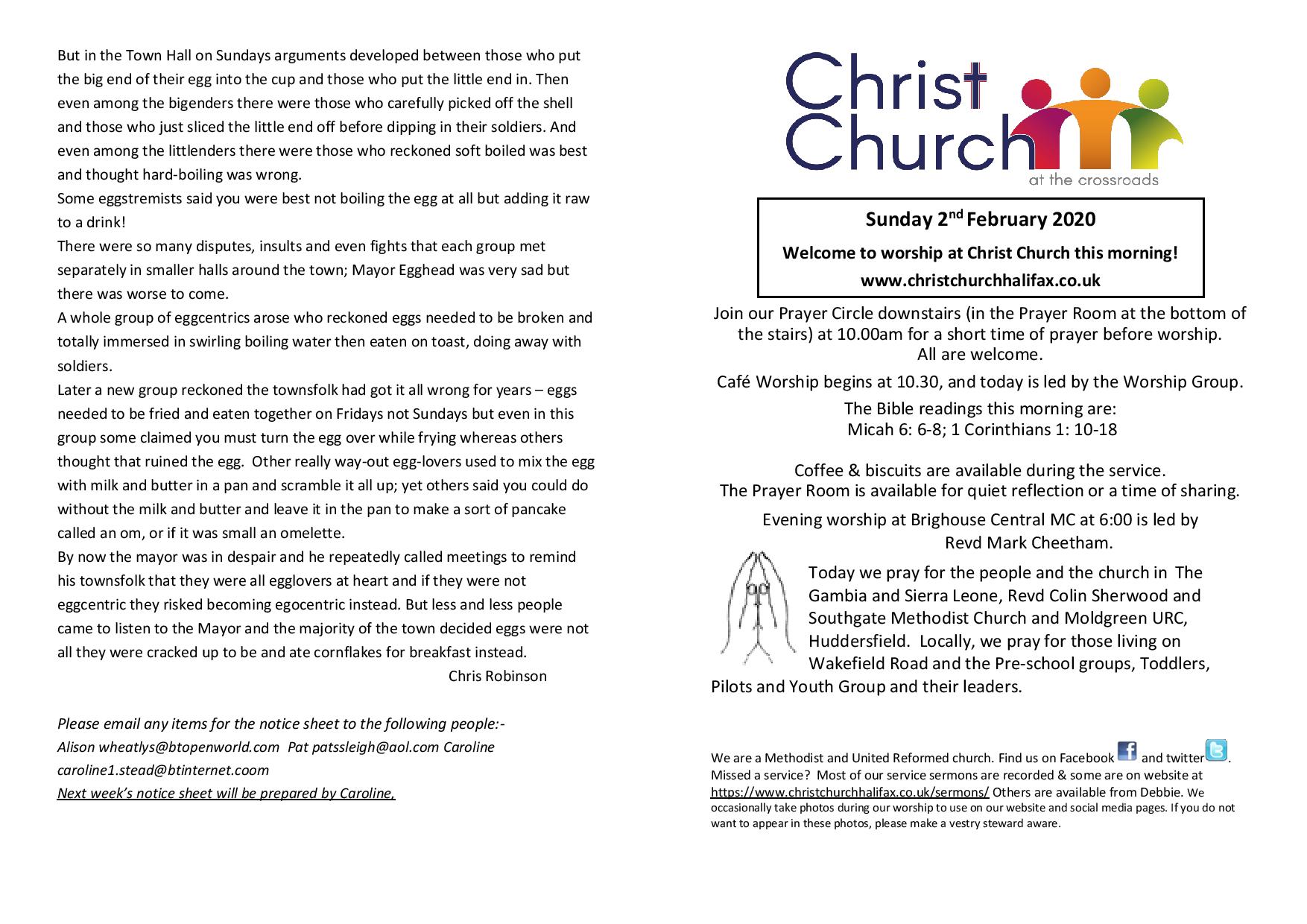 Weekly Notices - 2nd February 2020 - Christ Church