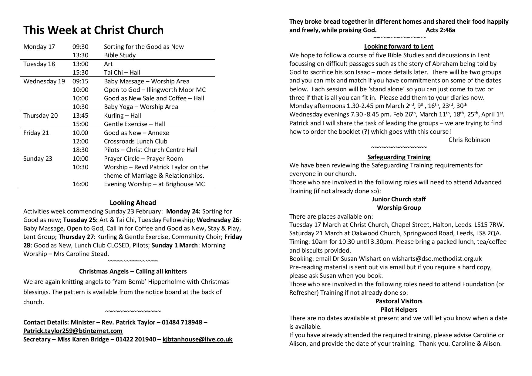 Weekly Notices - 16th February 2020 - Christ Church