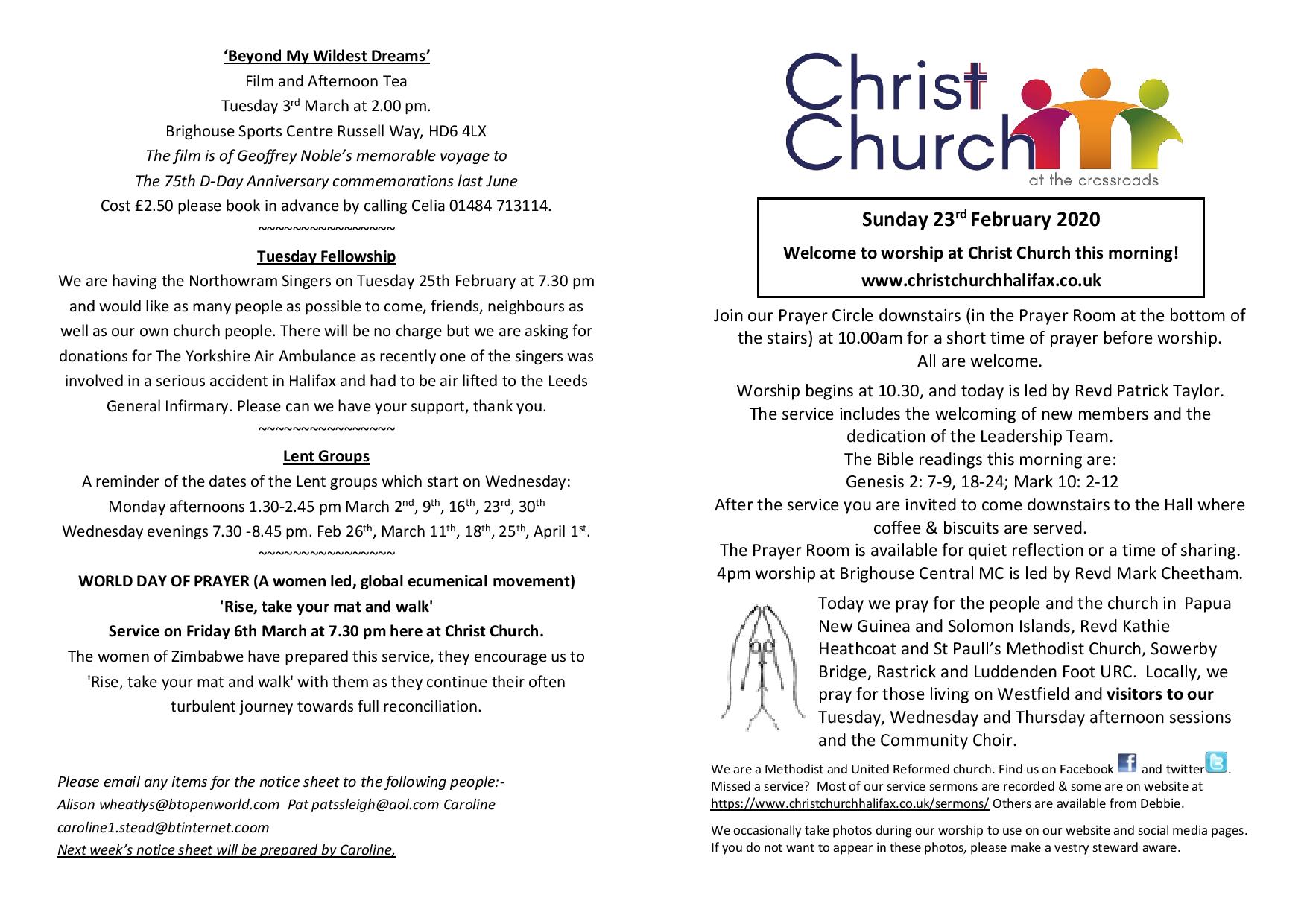 Weekly Notices - 24th February 2020 - Christ Church